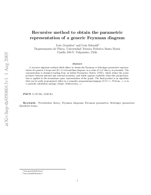 (PDF) Recursive method to obtain the parametric representation of a generic Feynman diagram