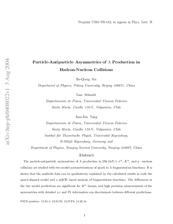 (PDF) Particle–antiparticle asymmetries of Λ production in hadron ...