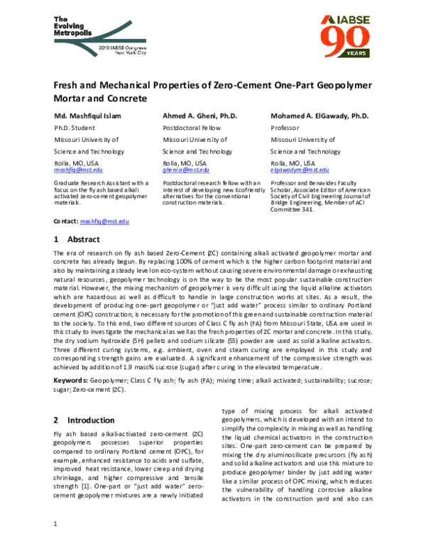 (PDF) Fresh and Mechanical Properties of Zero-Cement One-Part ...