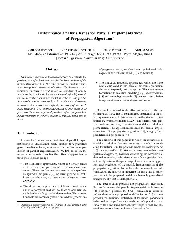 Pdf Performance Analysis Issues For Parallel Implementations Of