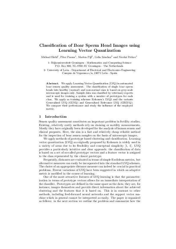 (PDF) Classification of boar sperm head images using learning vector quantization