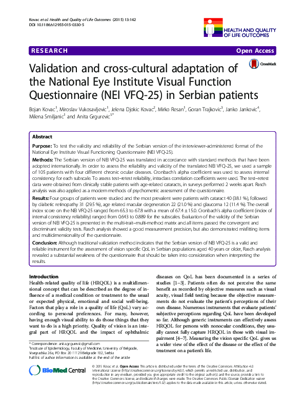(PDF) Validation and cross-cultural adaptation of the National Eye Institute Visual Function ...