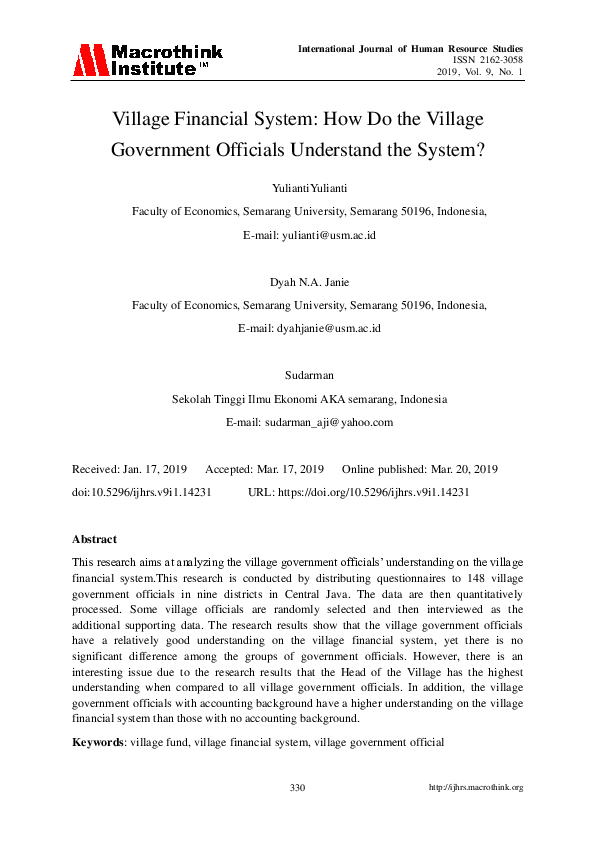 (PDF) Village Financial System: How Do the Village Government Officials ...