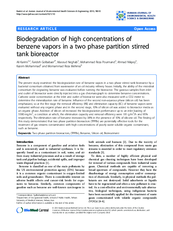 (PDF) Biodegradation of high concentrations of benzene vapors in a two ...