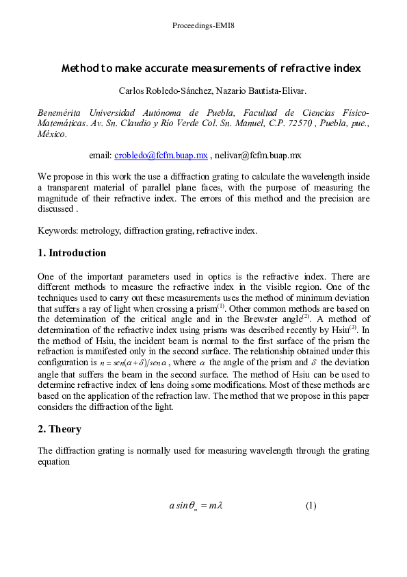 (PDF) Method to make accurate measurements of refractive index