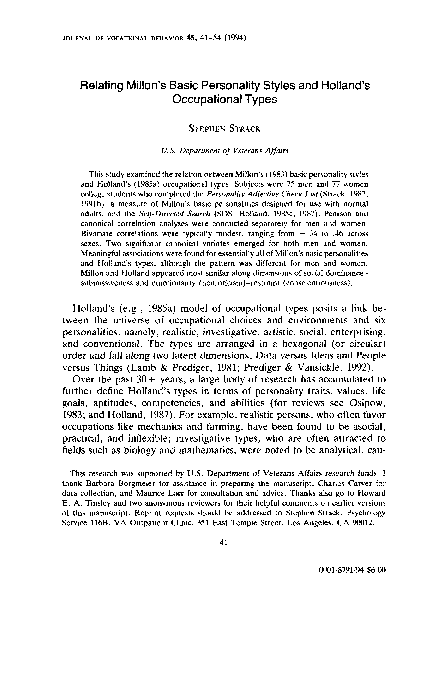 (PDF) Relating Millon′s Basic Personality Styles and Holland′s ...