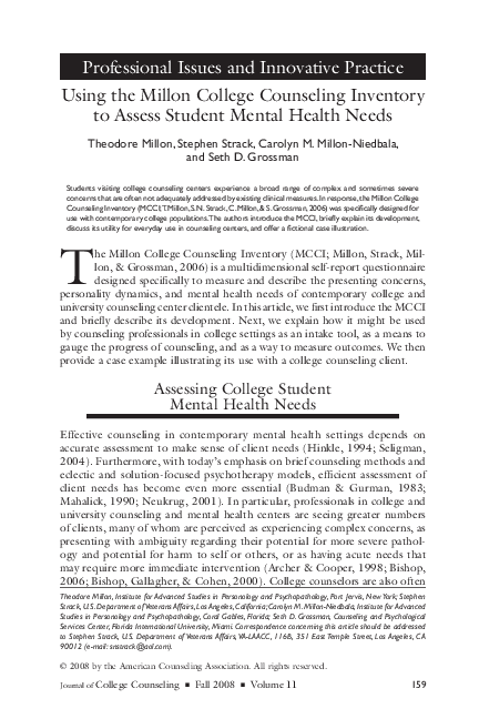 (PDF) Using the Millon College Counseling Inventory to Assess Student ...