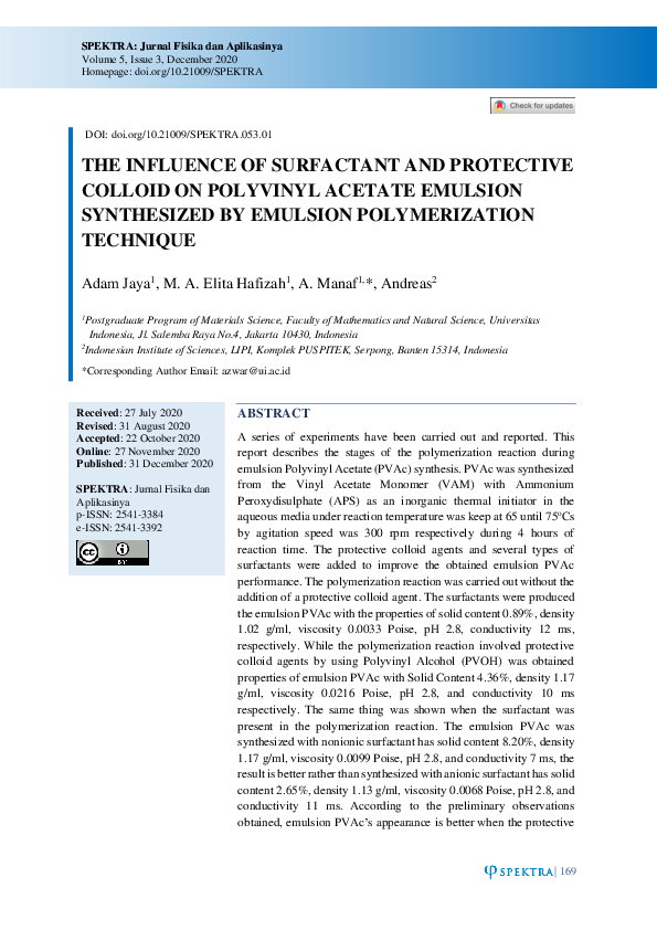 (PDF) The Influence of Surfactant and Protective Colloid on Polyvinyl ...