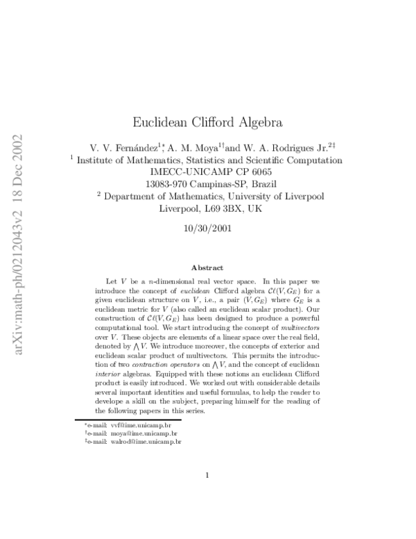 (PDF) Euclidean Clifford algebra