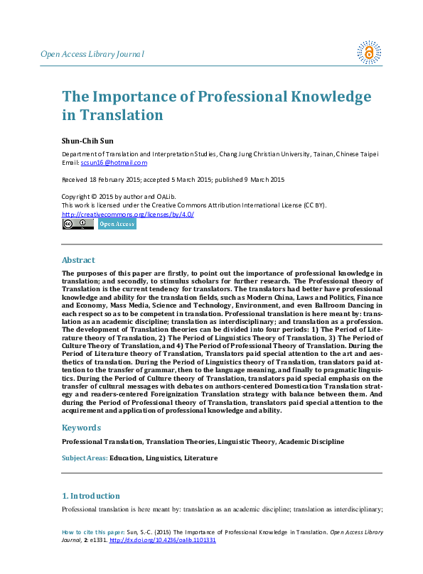 (PDF) The Importance of Professional Knowledge in Translation