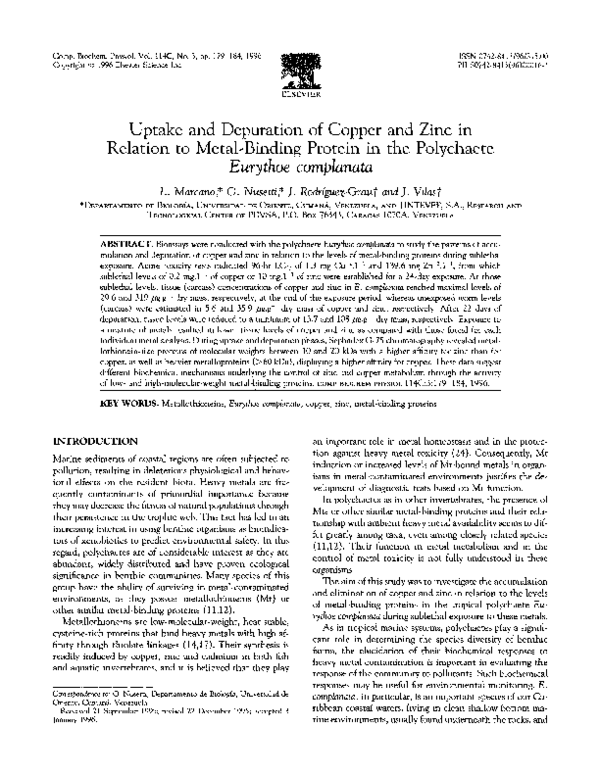(PDF) Uptake and depuration of copper and zinc in relation to metal ...
