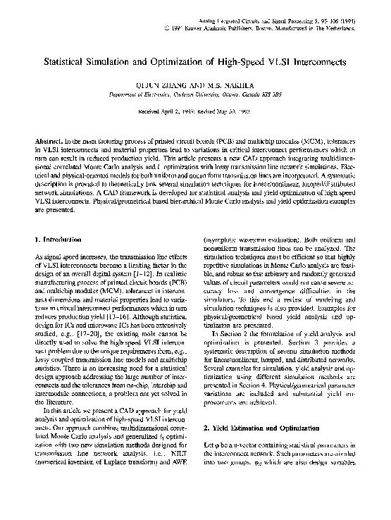 (PDF) Statistical simulation and optimization of high-speed VLSI interconnects