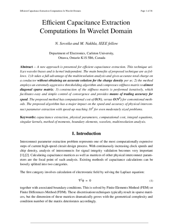 (PDF) Efficient capacitance extraction computations in wavelet domain