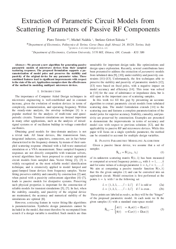 (PDF) Extraction of parametric circuit models from scattering parameters of passive RF components