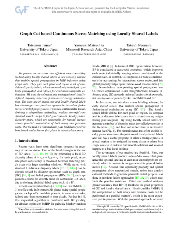(PDF) Graph Cut Based Continuous Stereo Matching Using Locally Shared ...