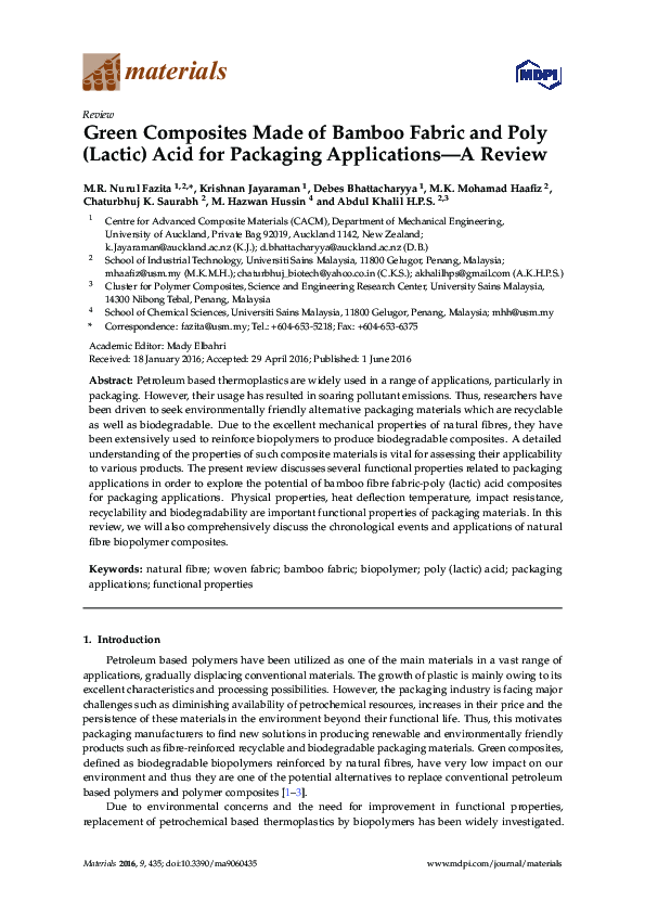 (PDF) Green Composites Made of Bamboo Fabric and Poly (Lactic) Acid for ...