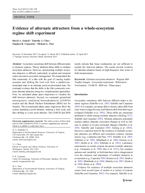 Pdf Evidence Of Alternate Attractors From A Whole Ecosystem Regime