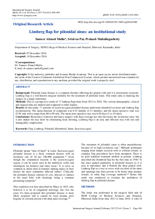 (PDF) Limberg Flap Efficacy for Pilonidal Sinus Surgery