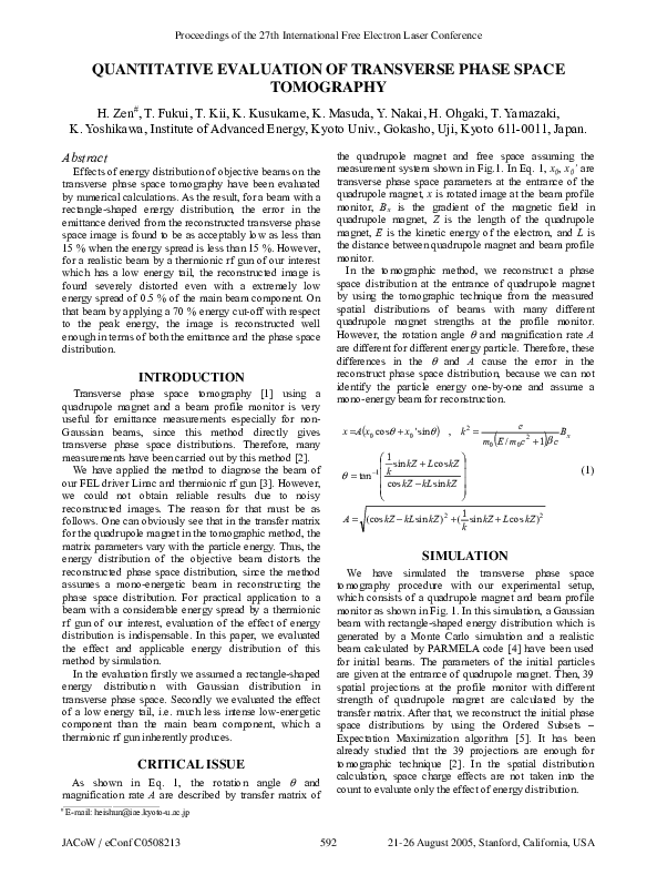 (PDF) Quantitative Evaluation of Transverse Phase Space Tomography