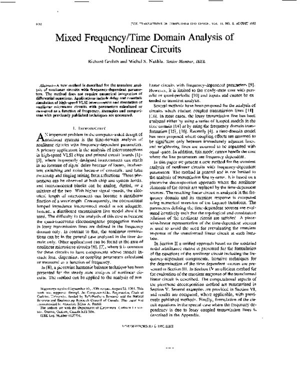 Pdf Mixed Frequency Time Domain Analysis Of Nonlinear Circuits
