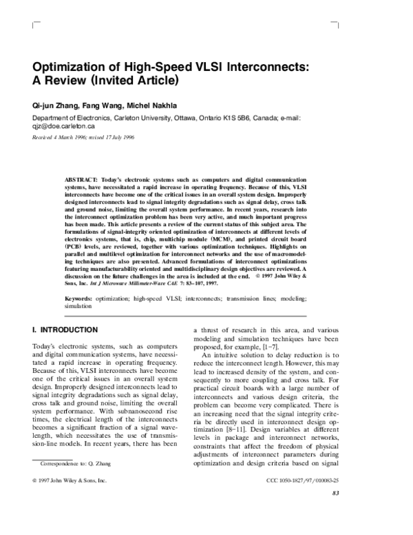 (PDF) Optimization of high‐speed VLSI interconnects: A review (invited article)