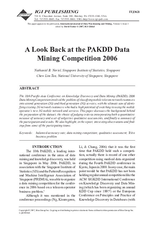 (PDF) A Look back at the PAKDD Data Mining Competition 2006