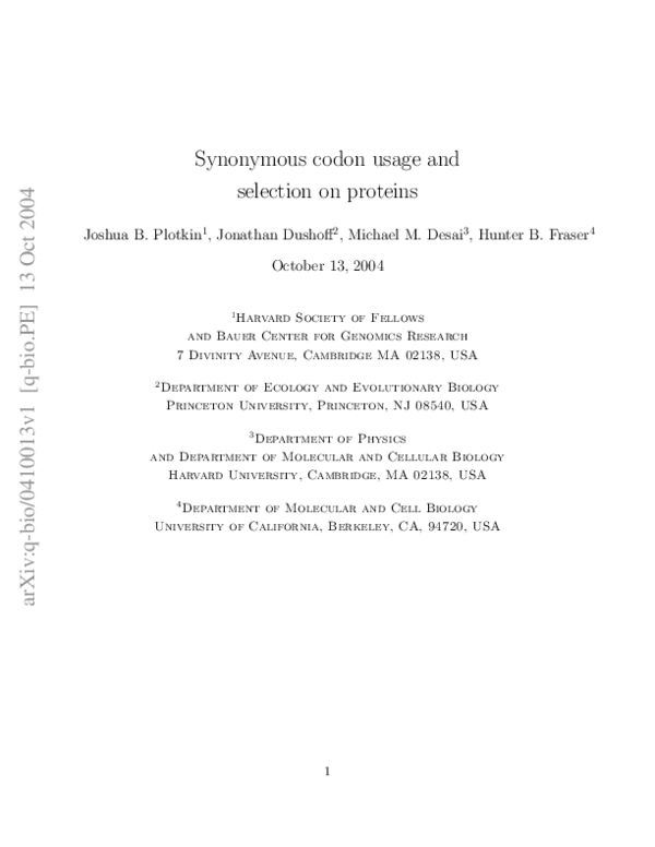 (PDF) Synonymous codon usage and selection on proteins