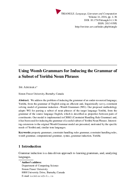 (PDF) UsingWomb Grammars for Inducing the Grammar of a Subset of Yorùbá Noun Phrases