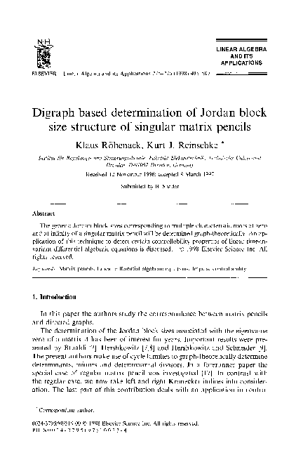 (PDF) Digraph based determination of Jordan block size structure of ...