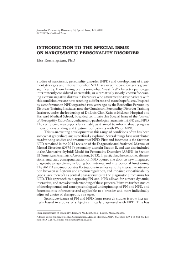 (PDF) Introduction to the Special Issue on Narcissistic Personality ...