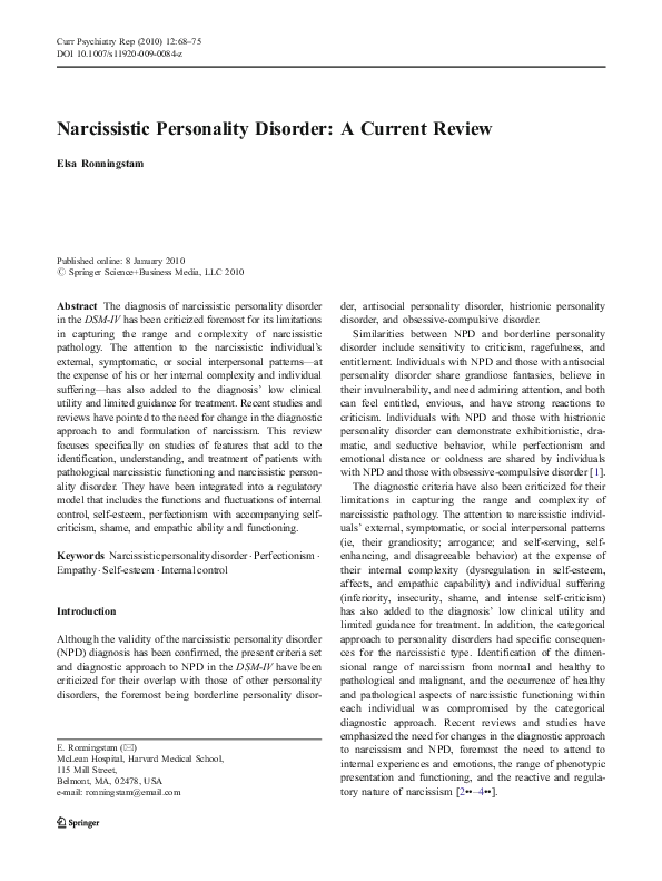 (PDF) Narcissistic Personality Disorder: A Current Review