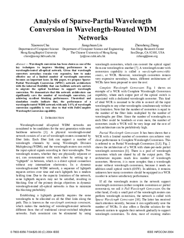 (PDF) Analysis of sparse-partial wavelength conversion in wavelength-routed WDM networks