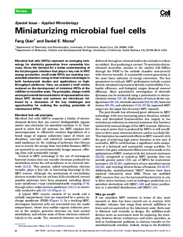 (PDF) Miniaturizing microbial fuel cells
