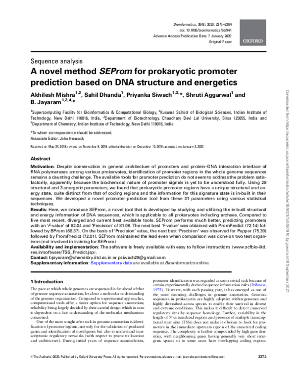 (PDF) A novel method SEProm for prokaryotic promoter prediction based ...