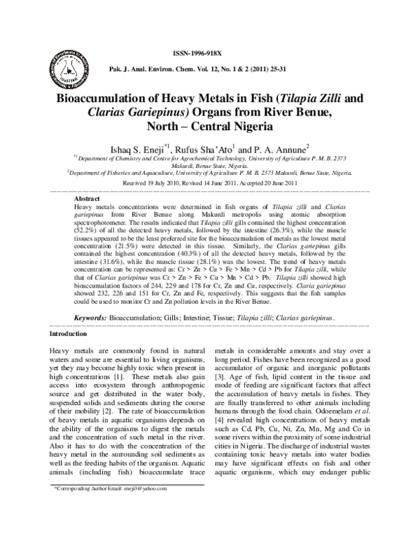 (PDF) Bioaccumulation of Heavy Metals in Fish (Tilapia Zilli and ...