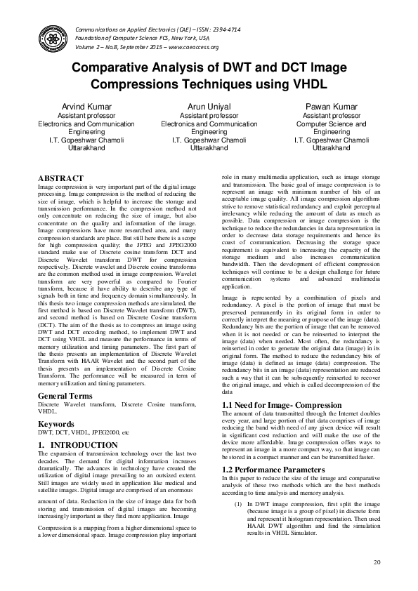 (PDF) Comparative Analysis of DWT and DCT Image Compressions Techniques using VHDL