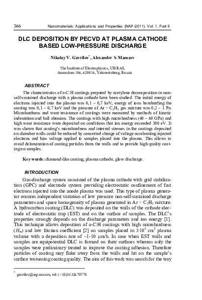 (PDF) DLC Deposition by Pecvd at Plasma Cathode Based Low-Pressure ...