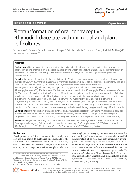 (PDF) Biotransformation of oral contraceptive ethynodiol diacetate with ...