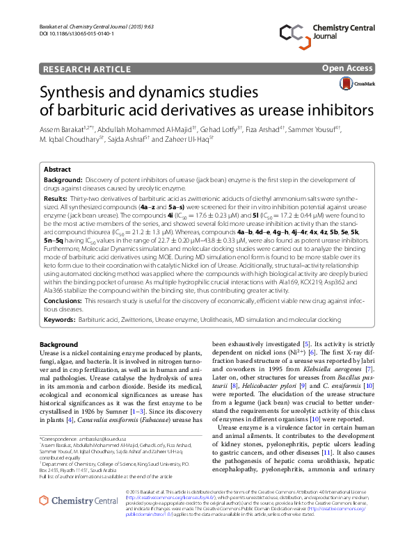 (PDF) Synthesis and dynamics studies of barbituric acid derivatives as ...
