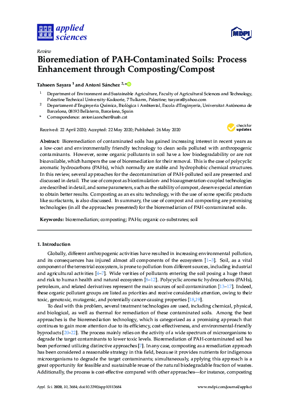 (PDF) Bioremediation of PAH-Contaminated Soils: Process Enhancement through Composting/Compost
