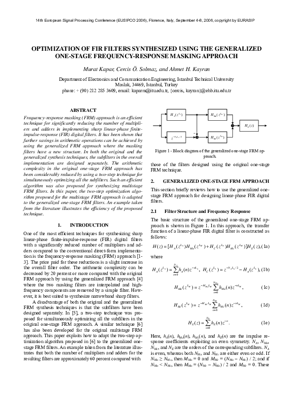 (PDF) Optimization of FIR Filters Synthesized Using the Generalized One-Stage Frequency-Response ...