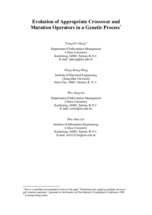 (PDF) Evolution of Appropriate Crossover and Mutation Operators in a ...