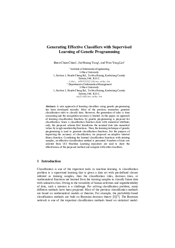 (PDF) Generating Effective Classifiers with Supervised Learning of Genetic Programming