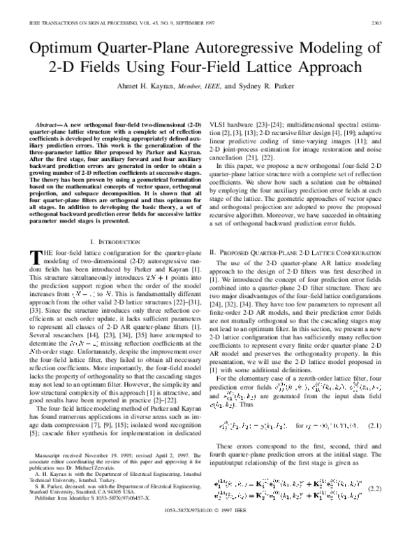 (PDF) Optimum quarter-plane autoregressive modeling of 2-D fields using four-field lattice approach