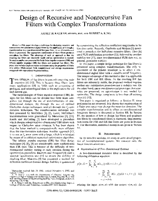 Pdf Design Of Recursive And Nonrecursive Fan Filters With Complex