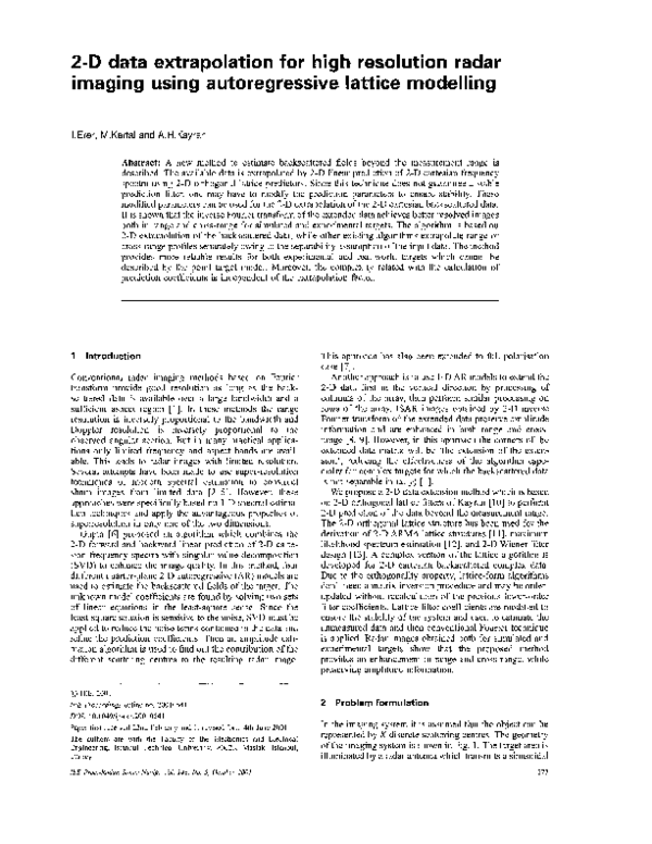 (PDF) 2-D data extrapolation for high resolution radar imaging using autoregressive lattice ...
