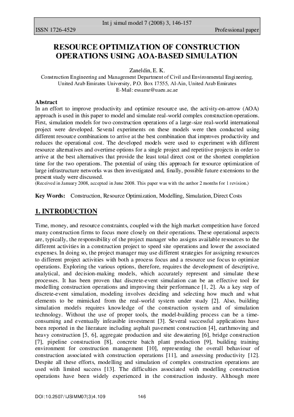 (PDF) Resource optimization of construction operations using AOA-based ...