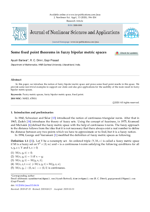 Pdf Some Fixed Point Theorems In Fuzzy Bipolar Metric Spaces