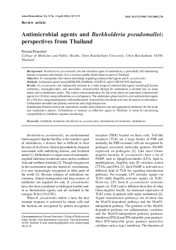 (PDF) Antimicrobial agents and Burkholderia pseudomallei: perspectives ...