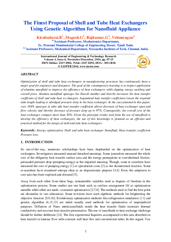 (PDF) The Finest Proposal of Shell and Tube Heat Exchangers Using Genetic Algorithm for ...